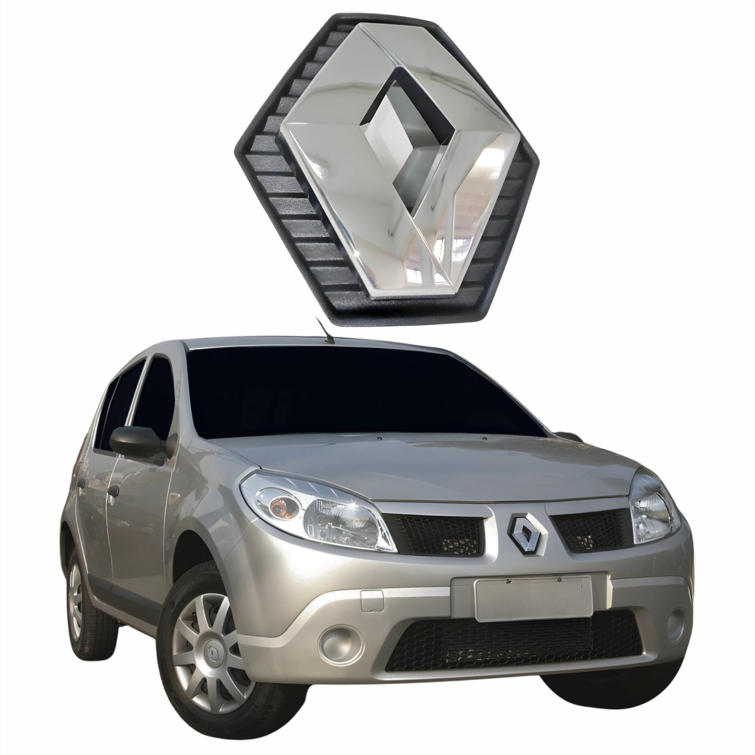 Emblema Grade Renault Sandero 2008 Até 2014 Com Base - Castelo Auto Peças
